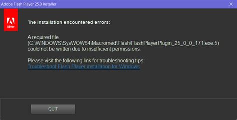 adobe player install fail insufficient permission adobe support
