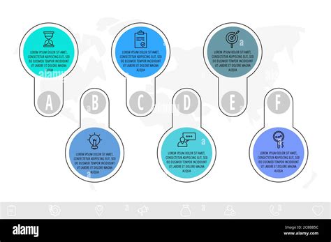 Infographics Circles With 6 Steps Icons Flat Line Vector Template
