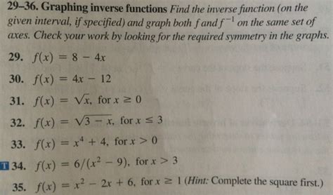 Solved Graphing Inverse Functions Find The Inverse Function