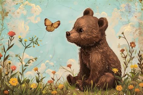 Premium Photo Cubs Curiosity Bear Watching Butterfly