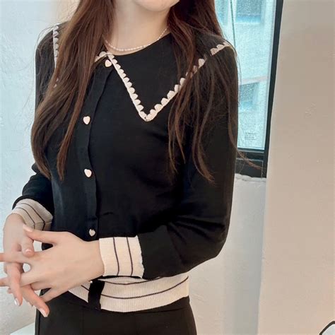 [데이트룩 강추] 간절기템 빅카라가디건 세일러 배식 하트 퍼프가디건 니트가디건