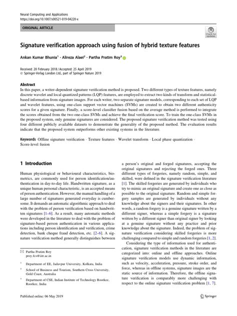 Signature Verification Approach Using Fusion Of Hybrid Texture Features Pdf Algorithms