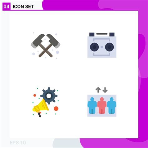 Group Of 4 Flat Icons Signs And Symbols For Axe Marketing Audio