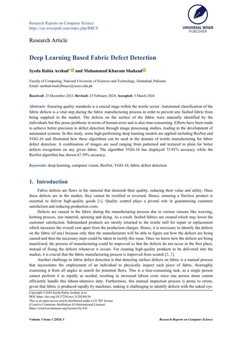 pdf deep learning based fabric defect detection