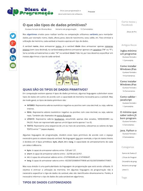 O Que São Tipos De Dados Primitivos Pdf