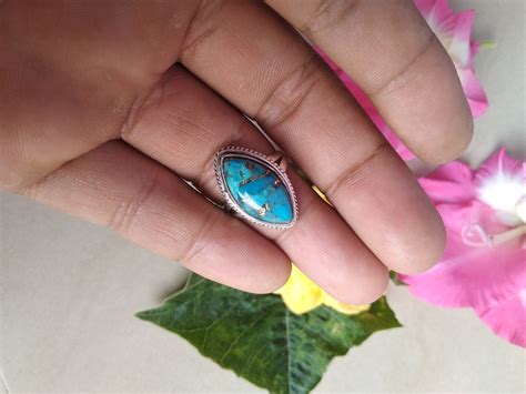 Buy Blue Copper Turquoise Ring Sterling Silver Ring December Online In India Etsy