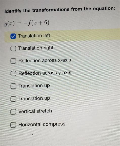 Solved Identify The Transformations From The Equation Chegg