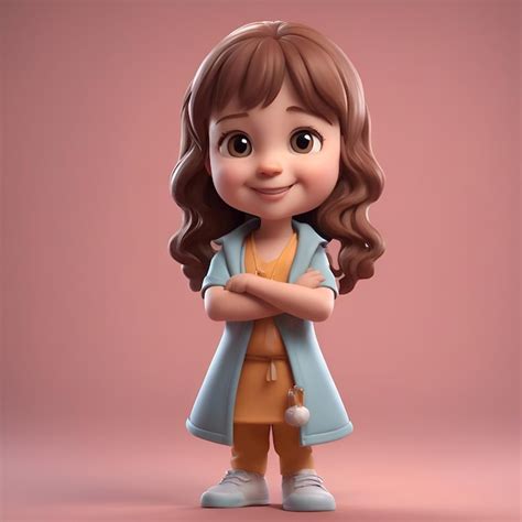 Fille Mignonne Avec Les Bras Croisés Rendu 3d Personnage De Dessin