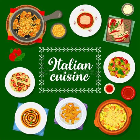 Italian Food Menu Cover Italy Cuisine Dish Meals Stock Vector