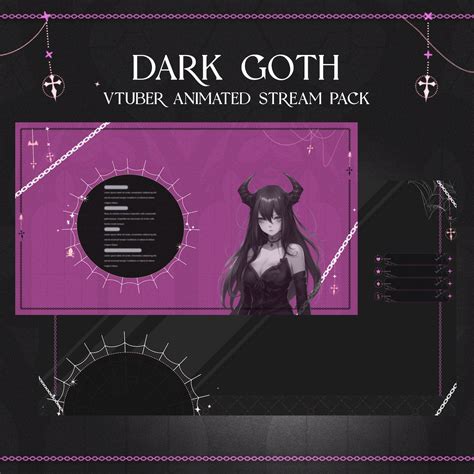 Vtuber Pink Dark Goth Animated Stream Pack Chatting And Game Animated