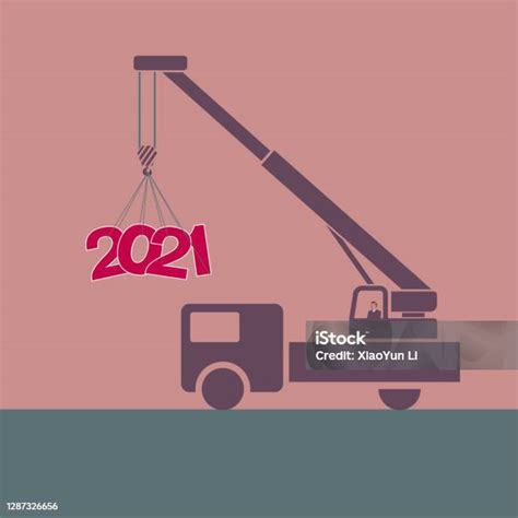 2021 년 새해 요소 디자인 게양 번호 2021크레인을 사용합니다 크레인에 대한 스톡 벡터 아트 및 기타 이미지 크레인