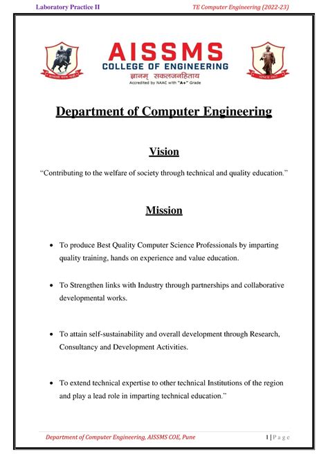 Lp Ii Lab Manual Cloud Department Of Computer Engineering Vision “contributing To The