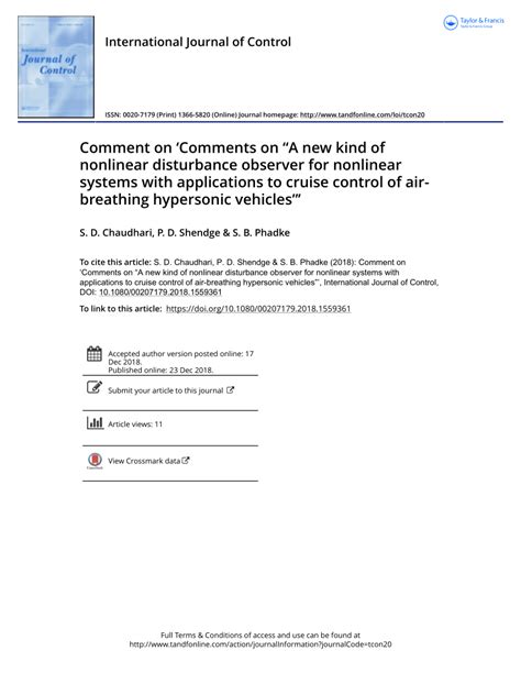 Pdf Comment On ‘comments On “a New Kind Of Nonlinear Disturbance