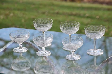 Vintage Needle Etched Crystal Cocktail Glasses Set Of 6 Fostoria