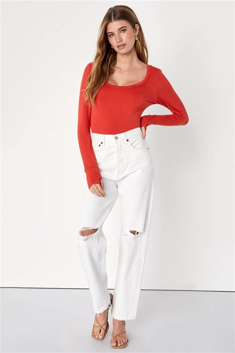 Orange Bodysuit Scoop Neck Bodysuit Orange Scoop Neck Top Lulus