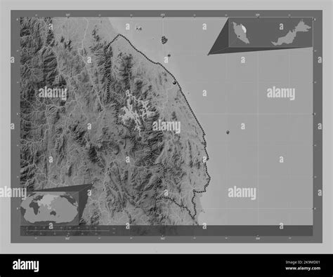 Trengganu State Of Malaysia Grayscale Elevation Map With Lakes And