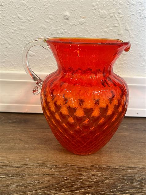 Vintage Red Pilgrim Glass Pitcher Glows Etsy