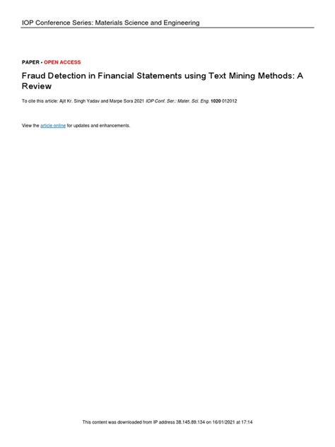 Fraud Detection In Financial Statements Using Text2021 Pdf Machine