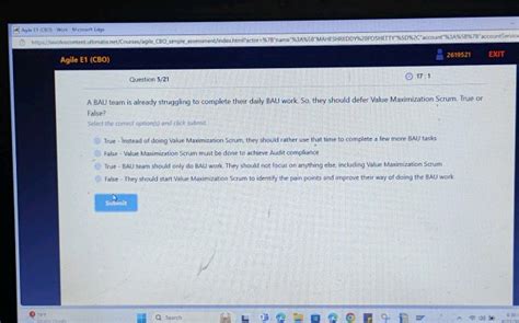 Agile E1 CBO 2619521 EXIT Question 5 21 17 1 StudyX