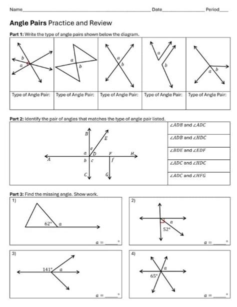 Angle Pairs Practice And Review By Ashleys Math Class Pass Tpt
