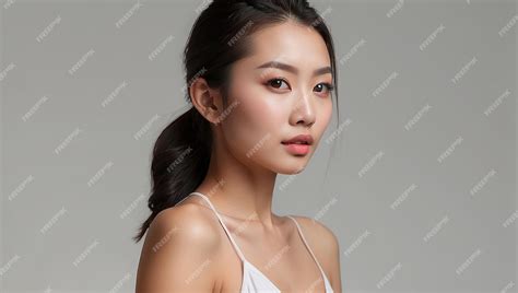 Premium Photo A Woman With Long Black Hair And A White Dress
