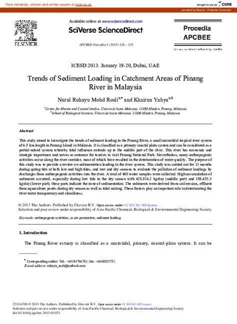 Pdf Trends Of Sediment Loading In Catchment Areas Of Pinang River In