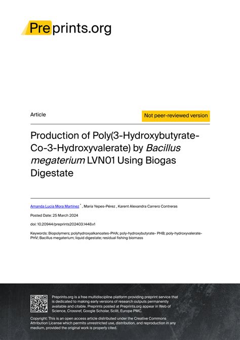 Pdf Production Of Poly3 Hydroxybutyrate Co 3 Hydroxyvalerate By Bacillus Megaterium Lvn01