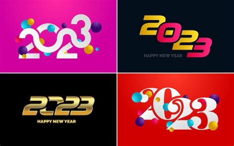 큰 세트 2023 새해 복 많이 받으세요 검은 로고 텍스트 디자인 20 23 숫자 디자인 서식 파일 2023 새해 복 많이 받으세요 벡터 일러스트 레이 션의 기호 컬렉션