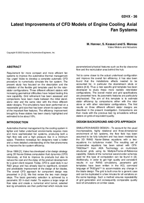 Pdf Latest Improvements Of Cfd Models Of Engine Cooling Axial Fan Systems