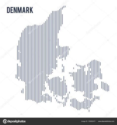 Vector Abstract Hatched Map Of Denmark With Vertical Lines Isolated On A White Background Stock