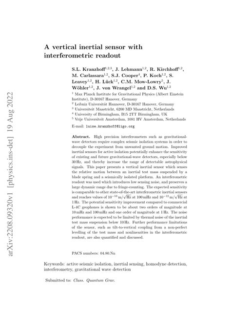 Pdf A Vertical Inertial Sensor With Interferometric Readout
