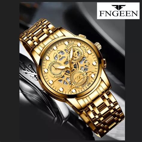 Reloj de pulsera Fngeen Analógico de cuerpo color dorado para hombre fondo dorado color dorado