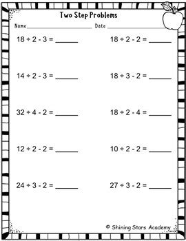 Two Step Math Problems Add Sub Div Mult Worksheets Tpt