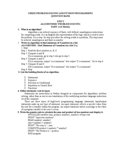 Python 2mark With Answer Pdf Algorithms Control Flow