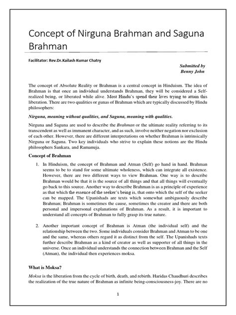 Nirguna And Saguna Brahman Pdf Brahman Ātman Hinduism