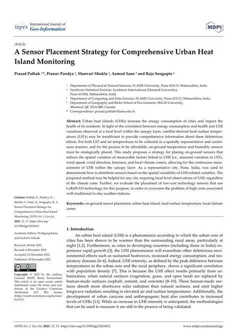Pdf A Sensor Placement Strategy For Comprehensive Urban Heat Island