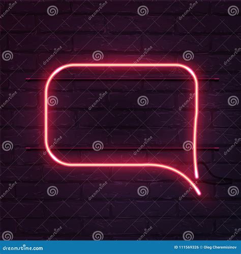Vector Realistic Neon Rectangle Speech Bubble On Brick Wall Pink