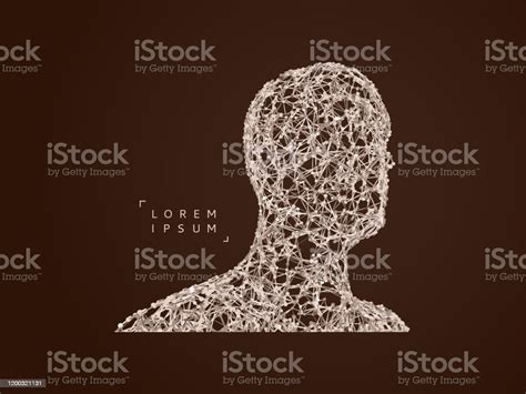 그리드 스타일로 만든 3d 인간의 얼굴 인공 지능 개념 디지털 기술 배경 벡터 그림입니다 3차원 형태에 대한 스톡 벡터 아트 및