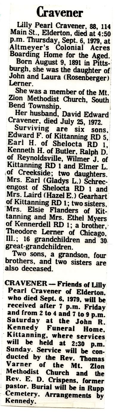 Lilly Pearl Lerner Cravener 1891 1979 Homenaje De Find A Grave
