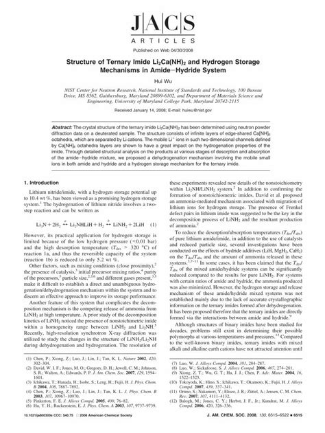 Pdf Structure Of Ternary Imide Li2ca Nh 2 And Hydrogen … · 2 And