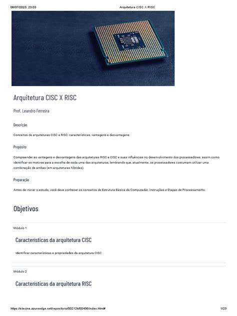 Arquitetura Cisc X Risc Pdf Microprocessador Arquitetura De Computadores