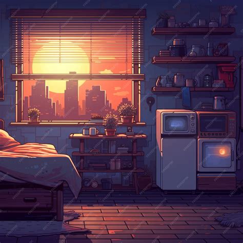 Premium Ai Image Dimly Lit Bedroom With A Bed And A Small