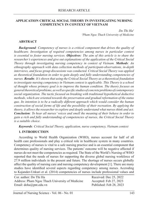PDF Application Critical Social Theory In Investigating Nursing