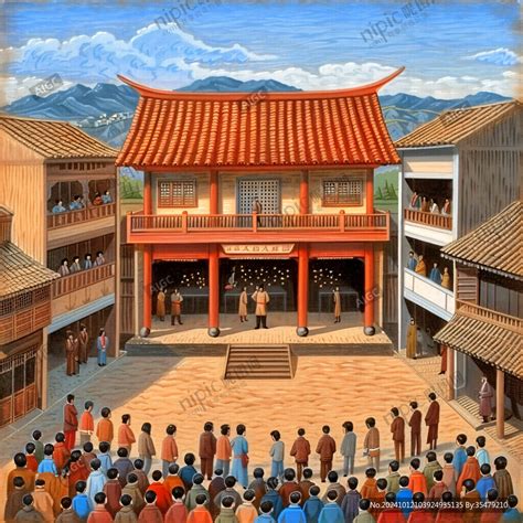 Ai创作图古大厝宣传印刷品插图 古代科举考试场景 古代科举场景 庆祝民国成立场景图 陈望道故居插画 大礼堂插画 科举考试殿试场景 寻根祭祖园插画 大元帅府纪念馆插画 慈济东宫插画 古代武术学校