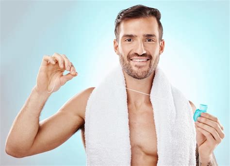 Premium Photo Portrait Floss And Man With Oral Health Smile And