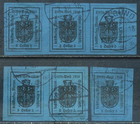 Merano 1918 5 Heller Light Blue Single Pair Strip Of 3 Specimens
