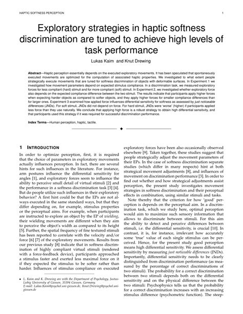Pdf Exploratory Strategies In Haptic Softness Discrimination Are