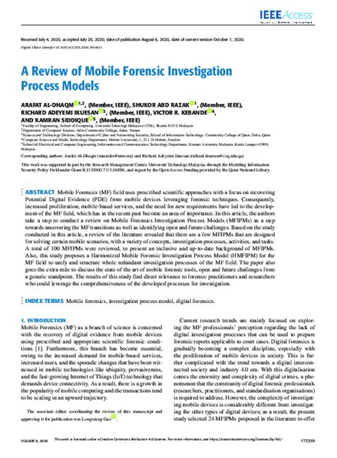 Pdf A Review Of Mobile Forensic Investigation Process Models