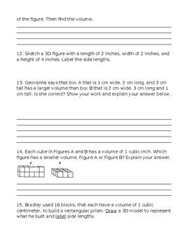 5md4 Finding Volume With Unit Cubes Test 5th Grade Math Tpt