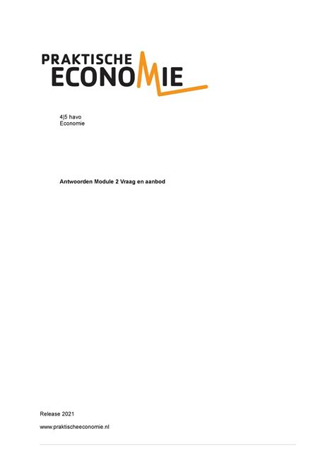 Praktische Economie 2021 M2 Havo Antwoorden 4 5 Havo Economie